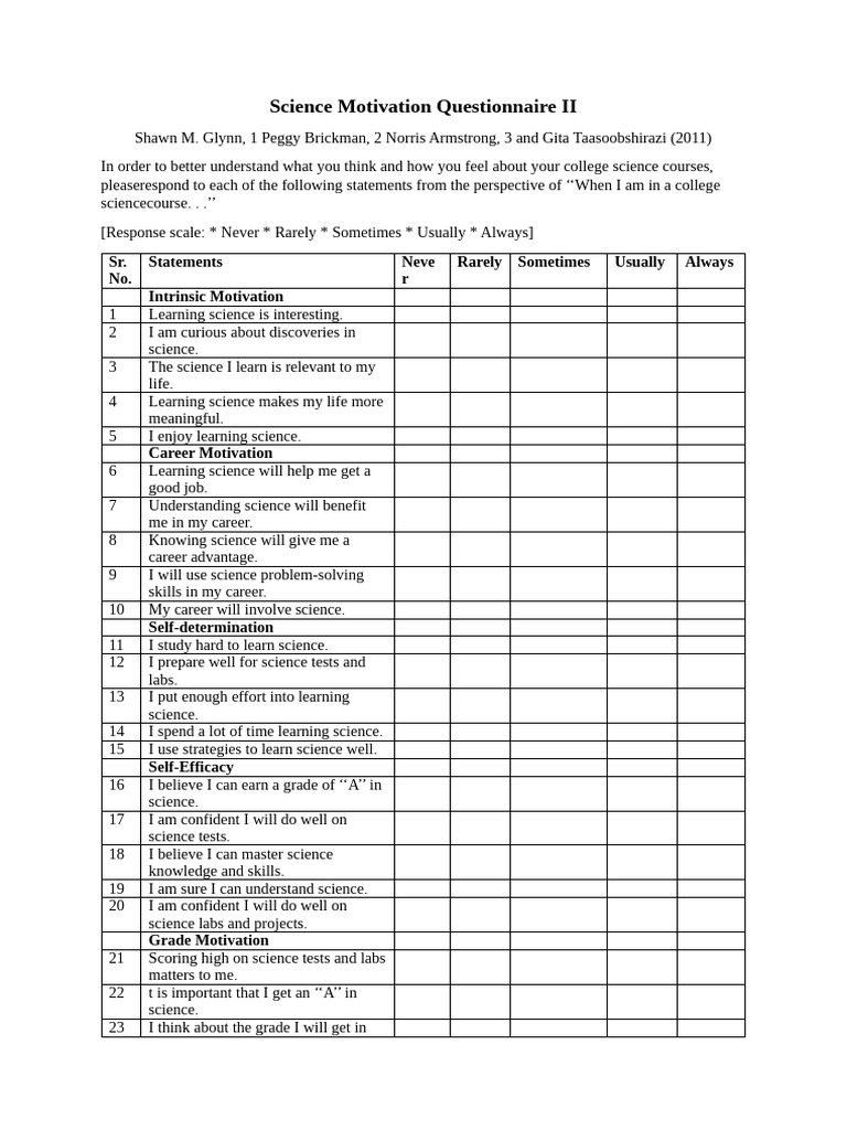 Science Motivation Questionnaire II | PDF