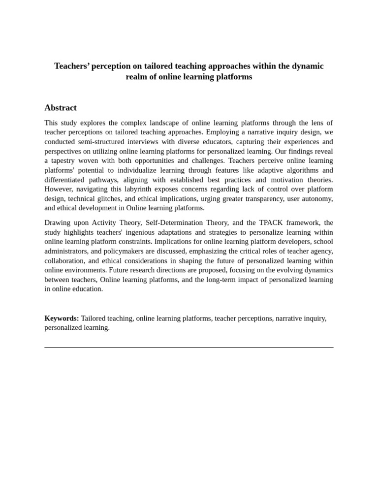 Teachers' Views on Tailored Online Learning | PDF | Educational ...