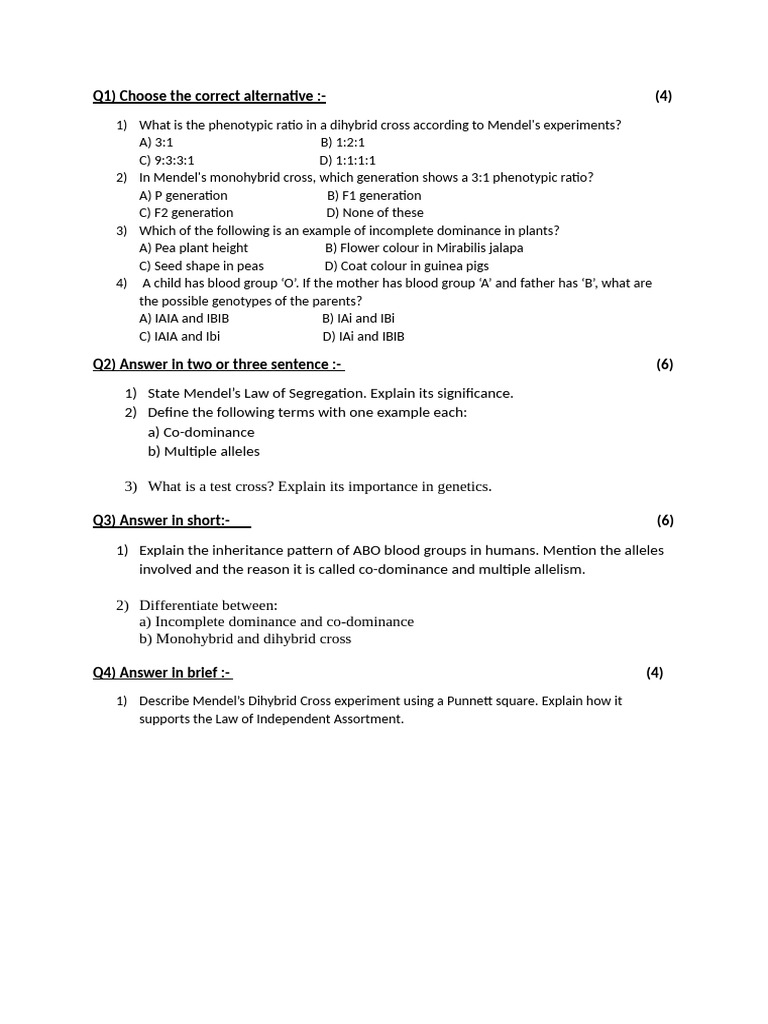Mendelian Genetics Quiz and Concepts | PDF