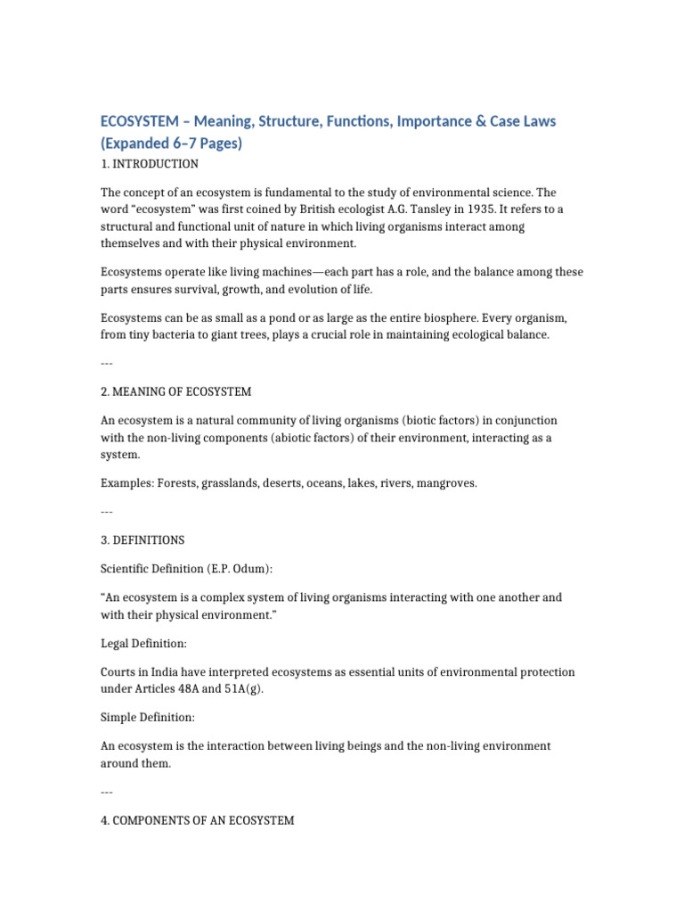 Expanded Ecosystem Notes With Case Laws | PDF | Ecosystem | Food Web