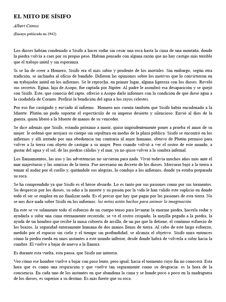 Sísifo: El héroe del absurdo y la vida | PDF