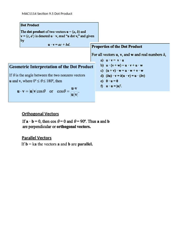 Dot Product and Vector Examples | PDF