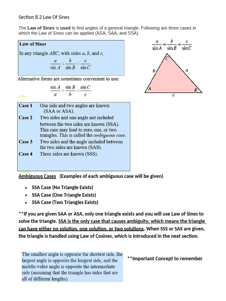 MAC1114 8.2 (N) Law of Sines Theorems Sullivan | PDF