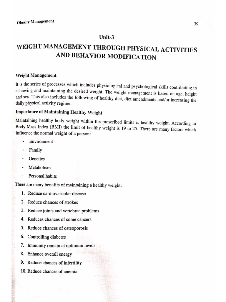 Weight Management Through Physical Activities and Behaviour ...