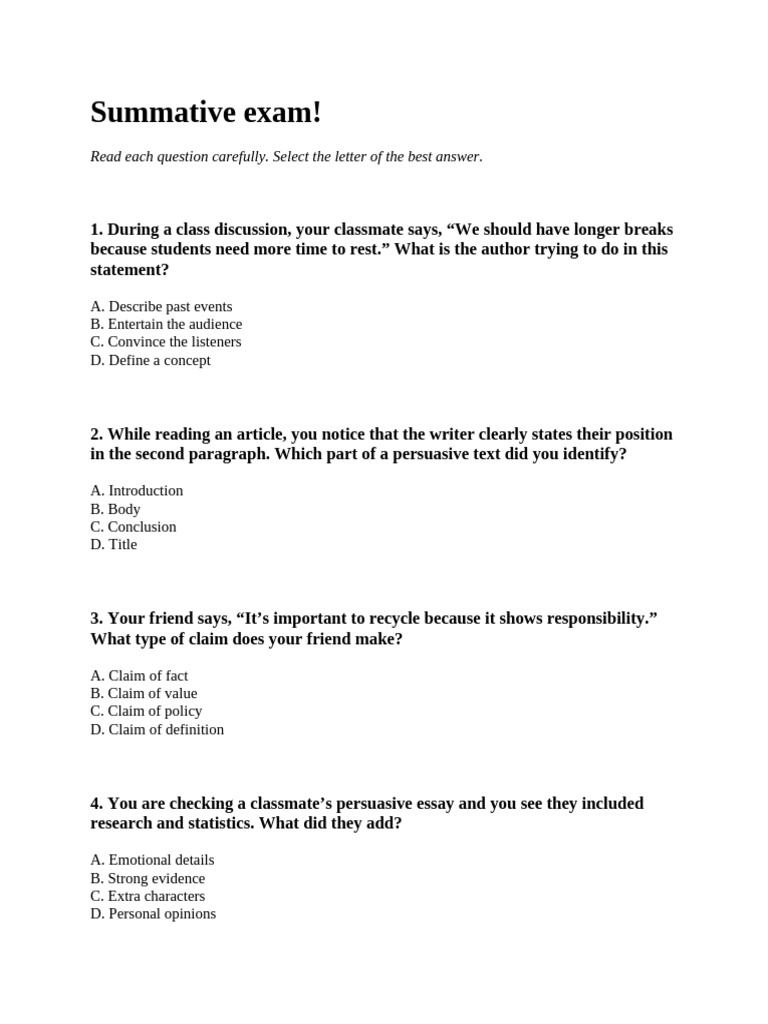 Summative exam 2 | PDF | Logos | Argument