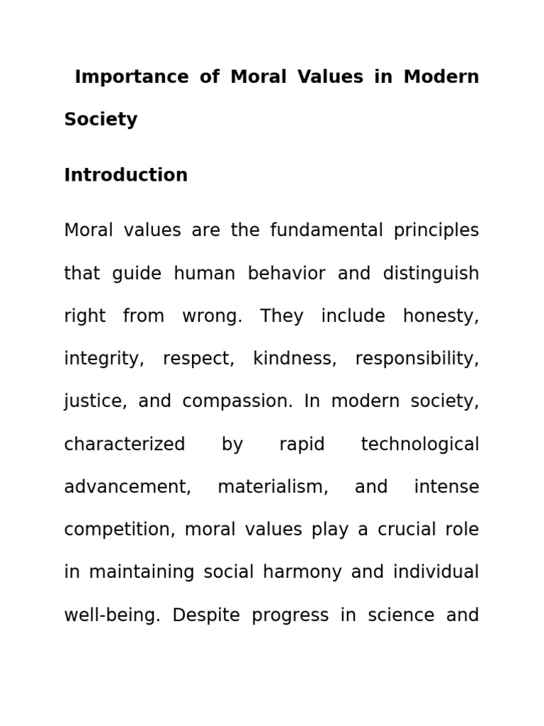 Importance of Moral Values in Modern Society | PDF | Morality | Value (Ethics)