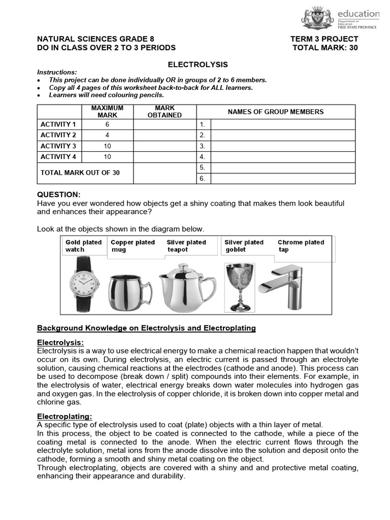 NS Gr8 Project Term 3 Electrolysis 1754379660 | PDF | Electrode | Anode
