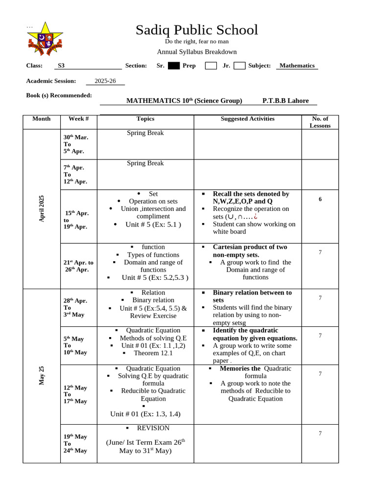 Syll Breakdown S3 Topic Wise 2025-26 | PDF | Quadratic Equation | Trigonometry