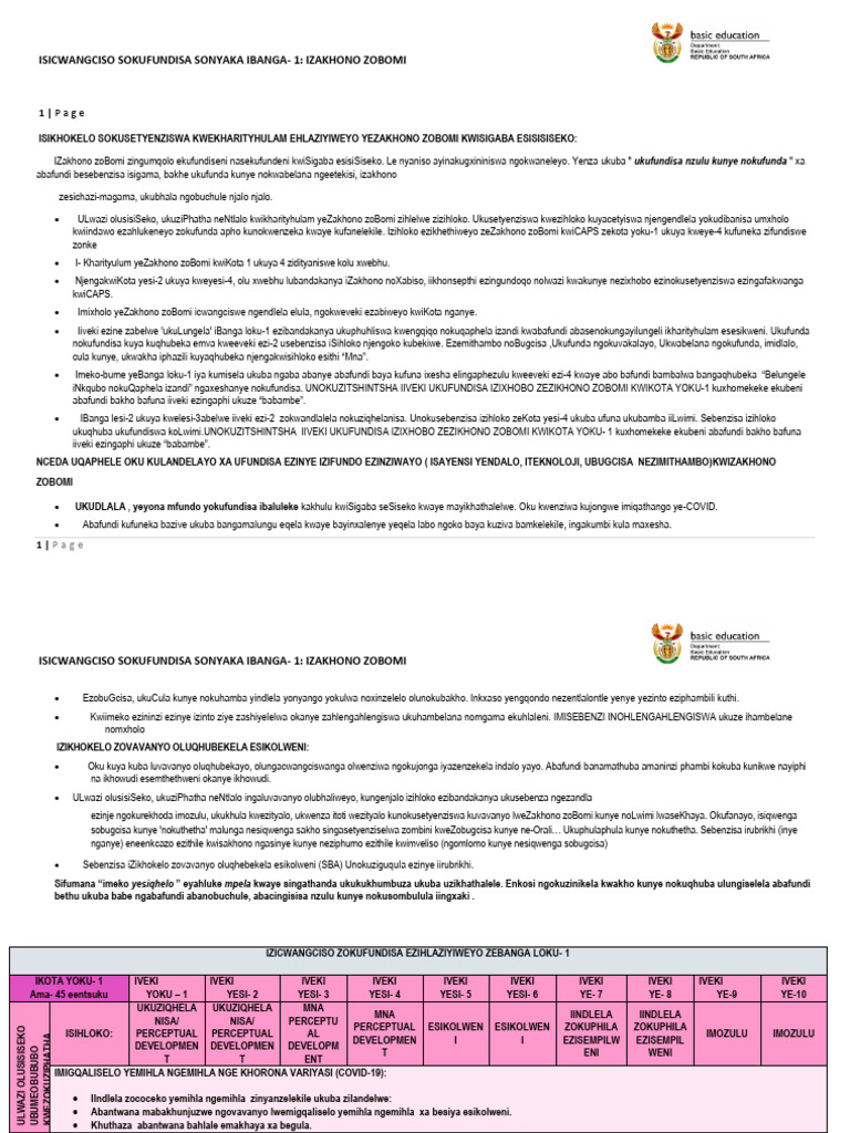 2021 Life Skills IsiXhosa ATP Grade 1 | PDF