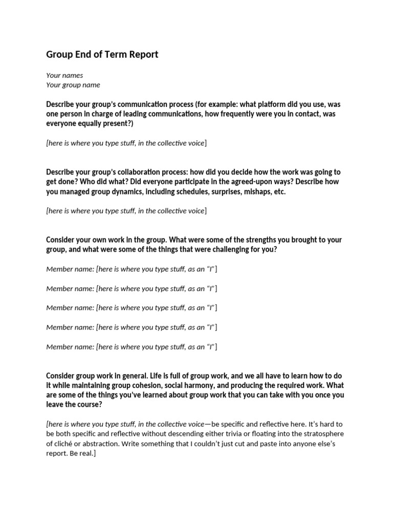 Group End of Term Report Template | PDF