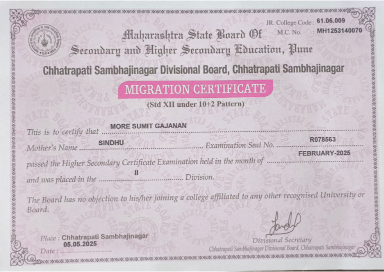 Migration Certificate | PDF