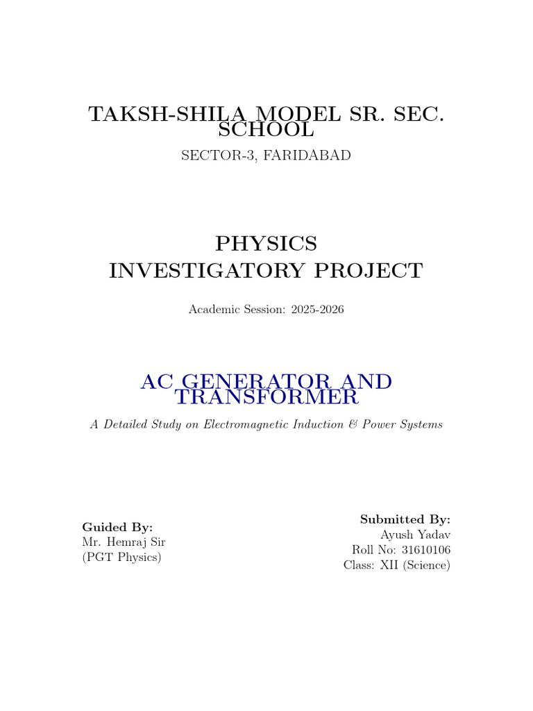 AC Generator & Transformer Project | PDF | Electromagnetic Induction ...