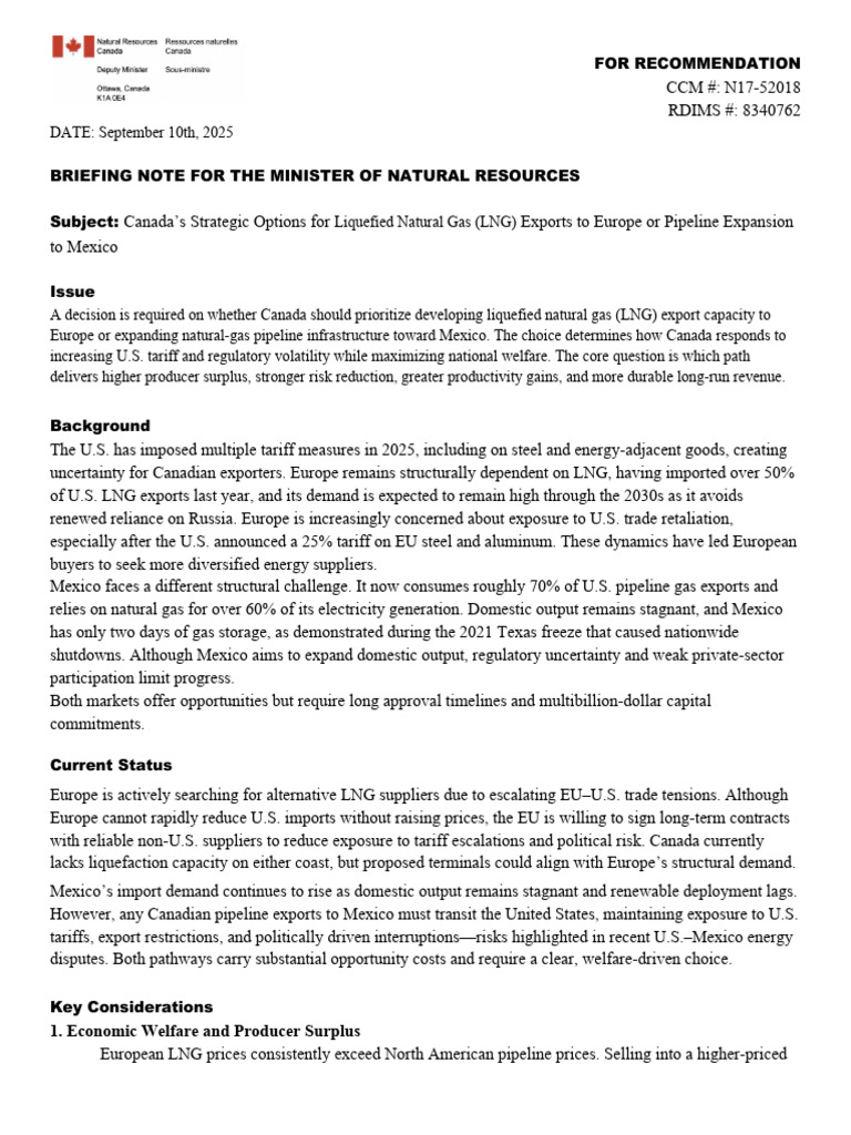 Briefing Note 3 – Eric Parkhill – ECON 319 | PDF | Liquefied Natural Gas | Exports