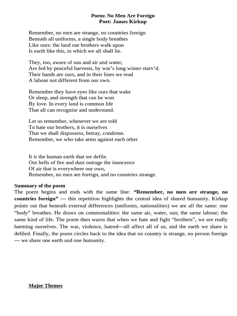 notes of the poem no men are foreign | PDF