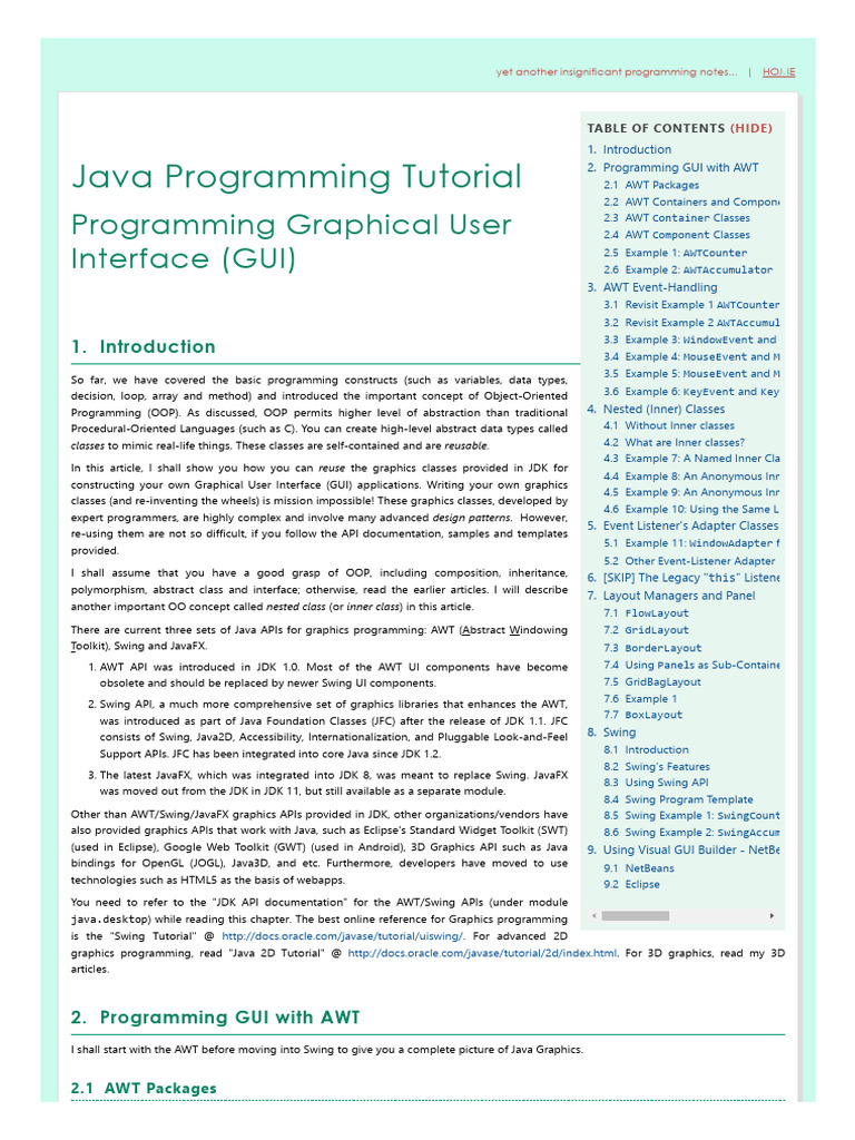 GUI Programming - Java Programming Tutorial | PDF | Method (Computer Programming) | Class ...