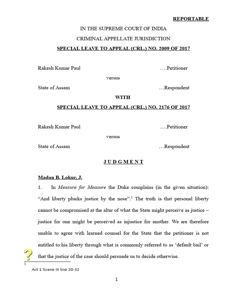 Rakesh Kumar Paul vs State of Assam | PDF | Bail | Criminal Procedure ...