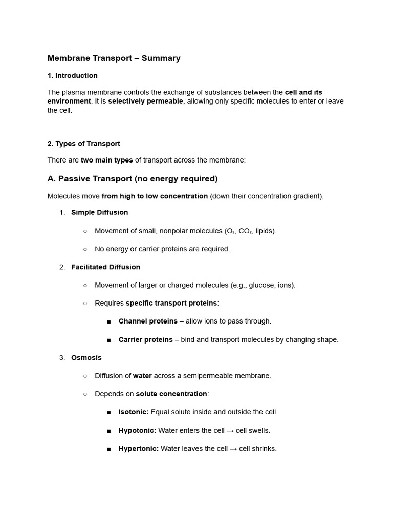 Membrane Transport Mechanisms Explained | PDF | Cell Biology | Biochemistry