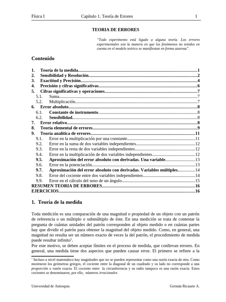 Teoría de Error | PDF | Medición | Calibración