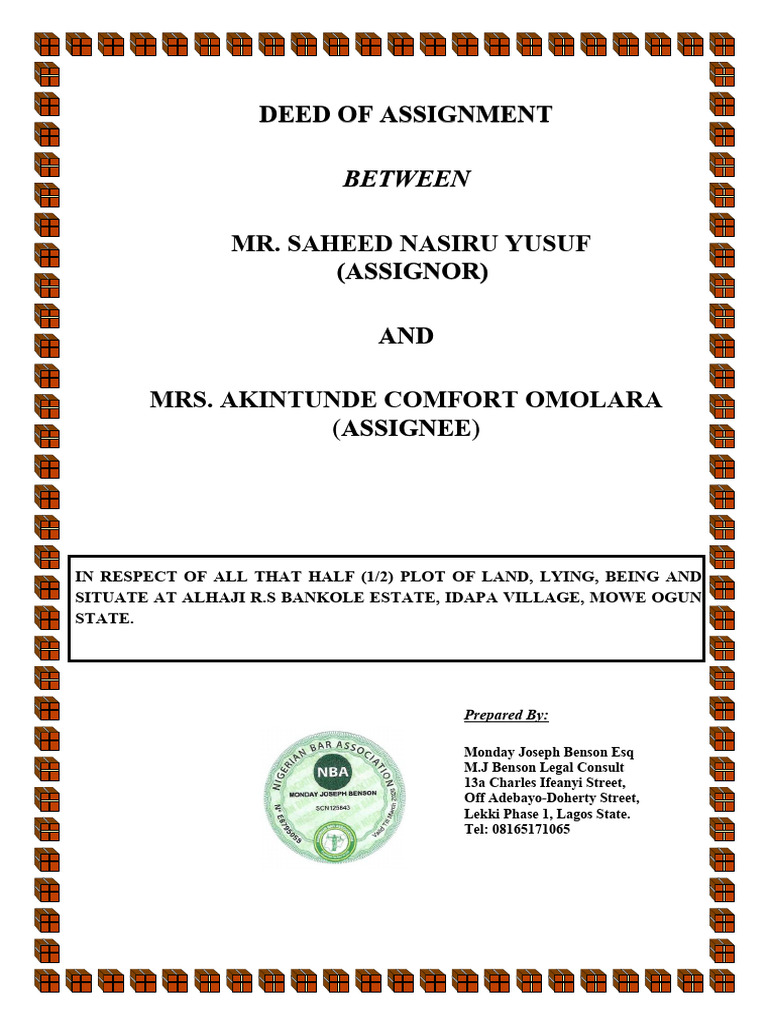 Deed of Assignment - Mr. Saheed Nasiru | PDF | Assignment (Law) | Legal Documents