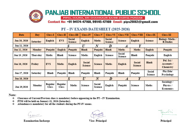 PT IV date sheet 2025-26-1hjjgh | PDF | Inquiry | Science