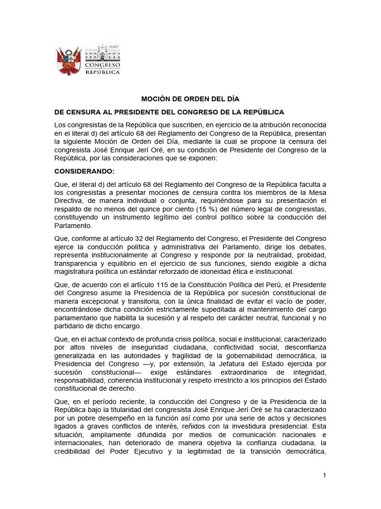 Moción de Censura José Jerí | PDF | Democracia | Ideologías políticas