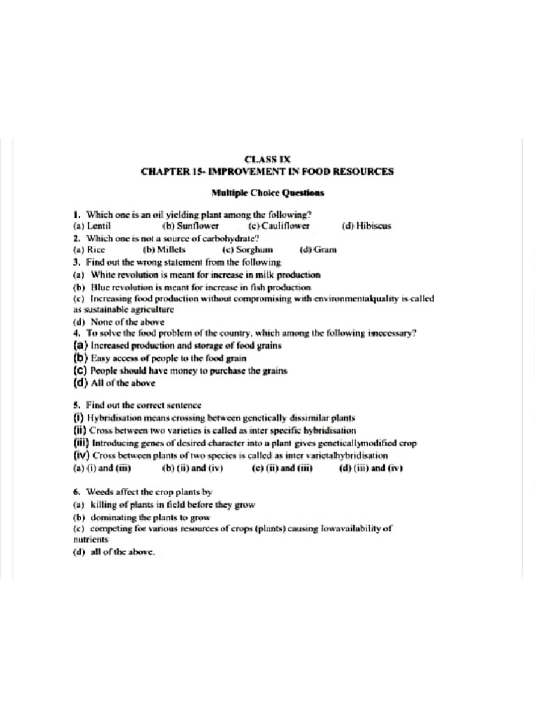 Food Resource Improvement Quiz | PDF | Crops | Cereals