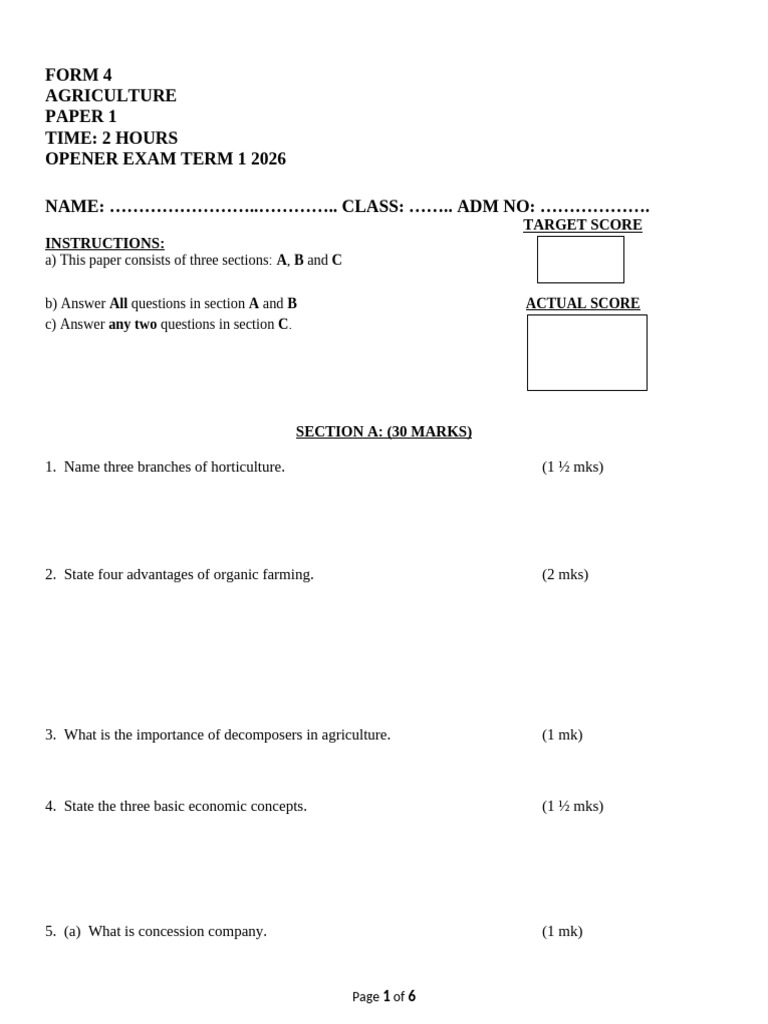 AGRICULTURE F4 QS | PDF | Agriculture | Horticulture