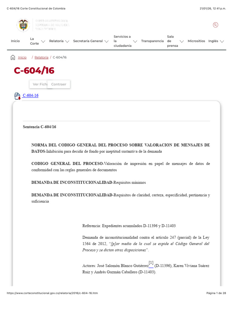 C-604:16 Corte Constitucional de Colombia | PDF | Debido al proceso ...