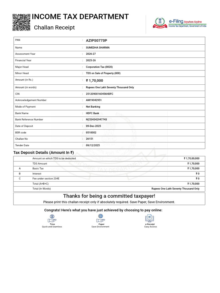 Income Tax Challan Receipt 2026-27 | PDF | Taxes | Receipt