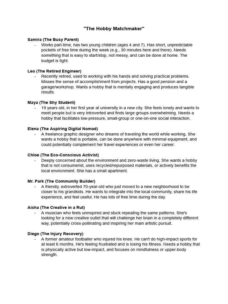 The Hobby Matchmaker - Discussion Game | PDF | Hobbies | Behavioural ...