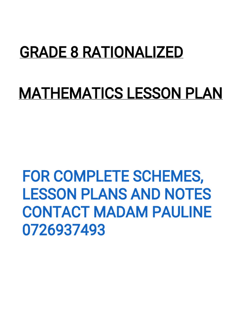 Grade 8 Mathematics Lesson Plans | PDF | Numbers | Learning