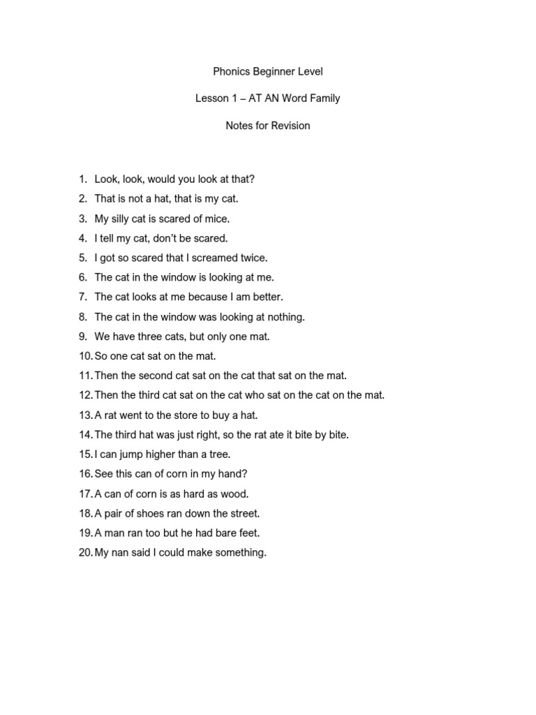 Phonics Lesson 1: AT AN Word Family | PDF