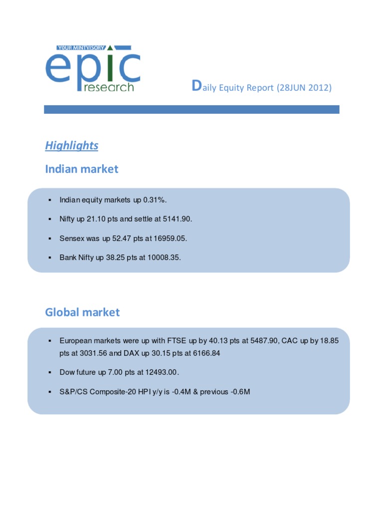 Daily Equty Report by Epic Research - 28 June 2012 | PDF | Stocks ...
