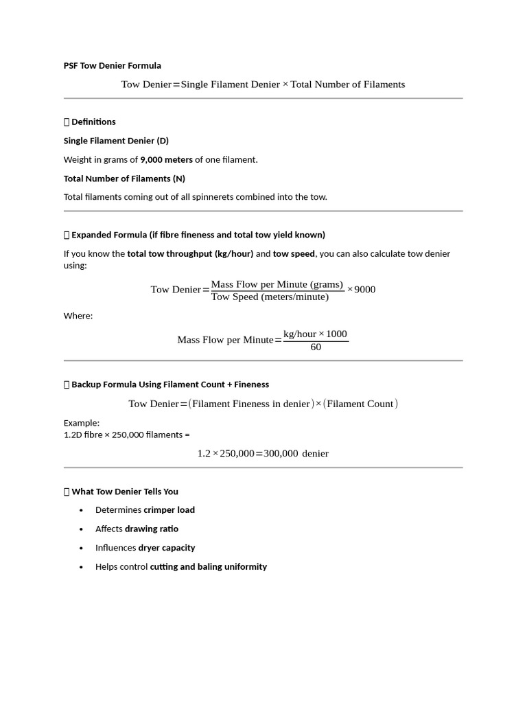 PSF Tow Denier Formula | PDF