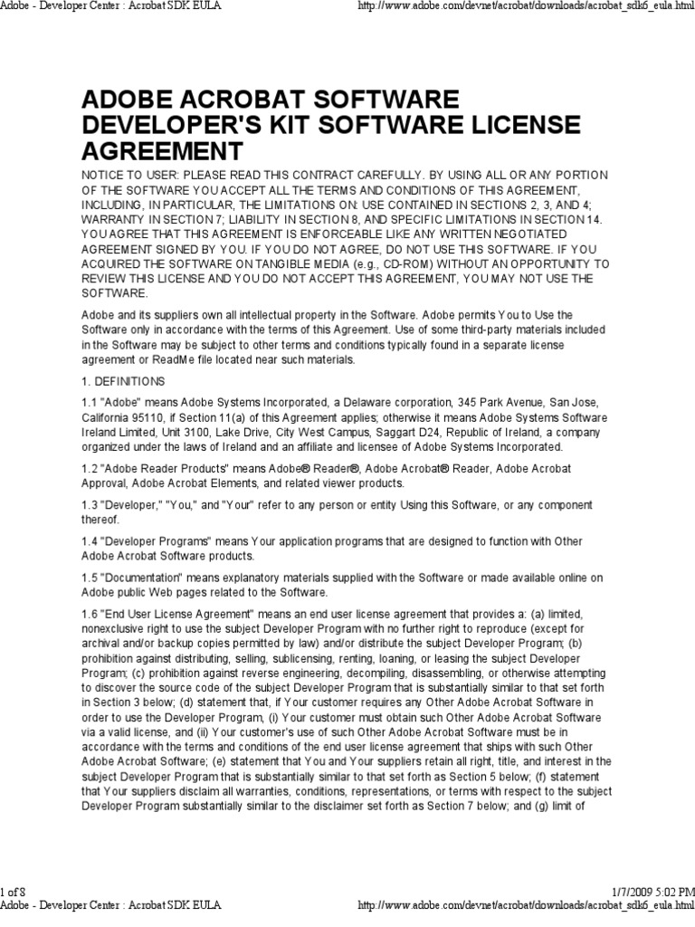 Adobe SDK Eula | PDF | Source Code | License