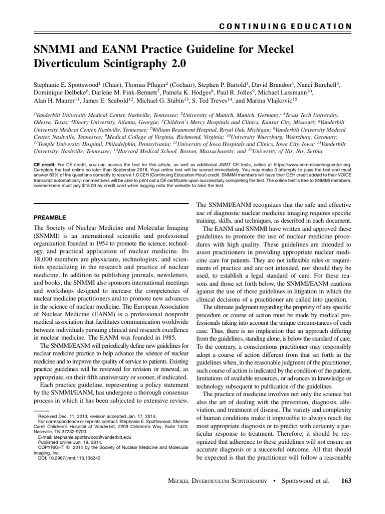 SNMMI and EANM Practice Guideline for Meckel Diverticulum Scintigraphy ...