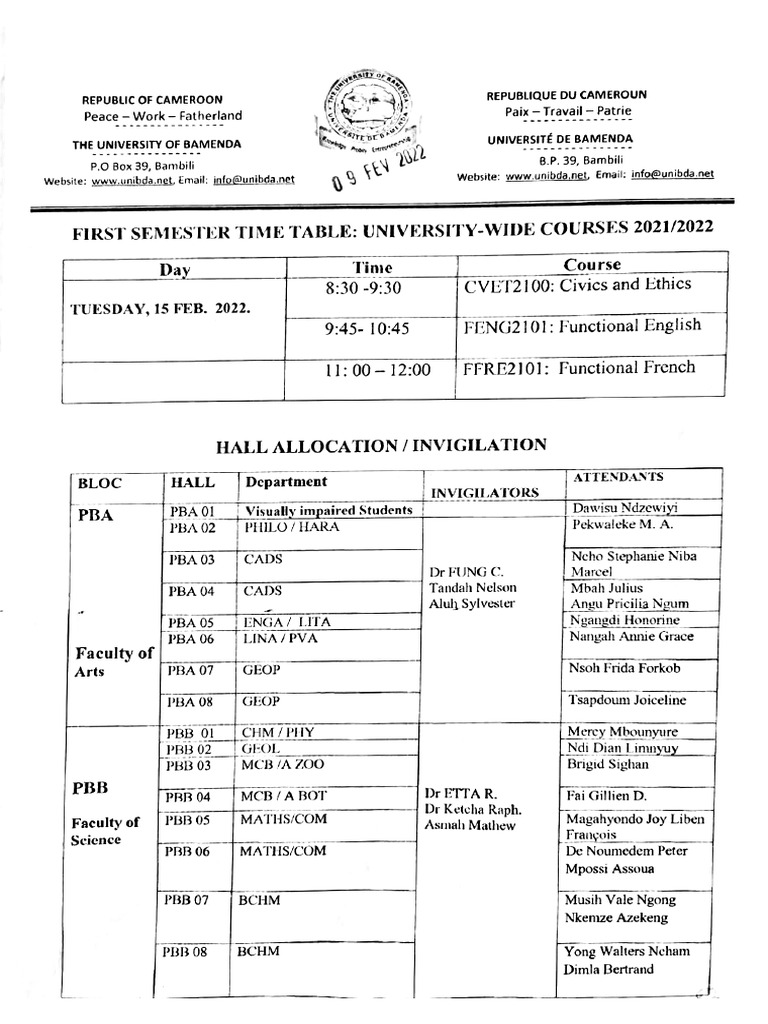 University Wide Courses Time-table 1st Sem 2022 | PDF