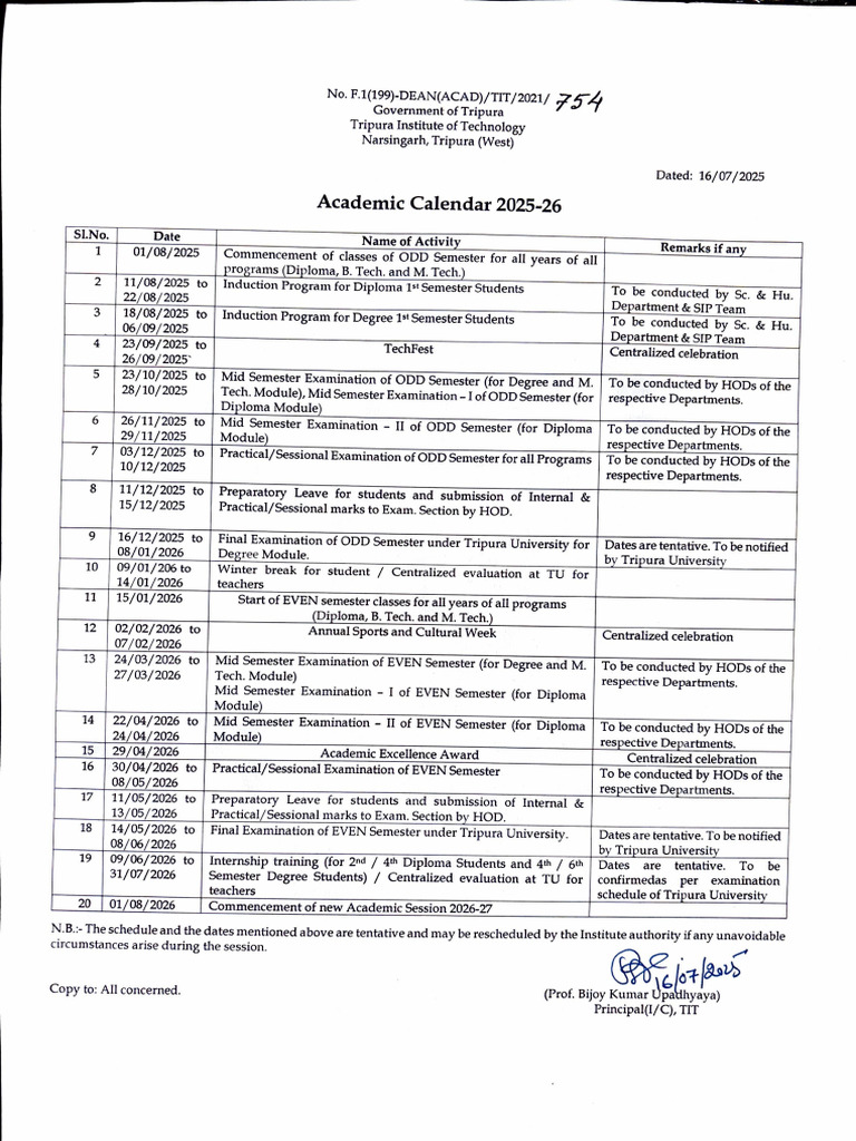 Academic Calender 2025 26 | PDF | Academic Term | Educational Organizations