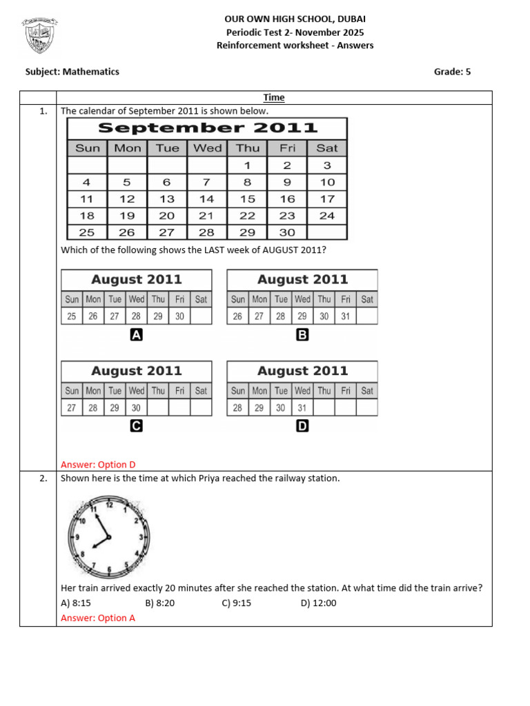 PT -2 Reinforcement Worksheet - Answer Key | PDF | Mathematics