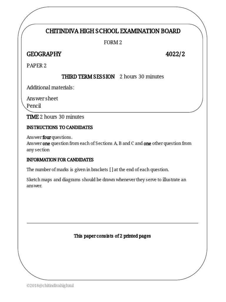 Form 2 Geography Exam Paper 2 | PDF