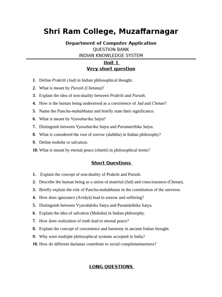 Indian Knowledge System Question Bank | PDF | Moksha | Indian Philosophy