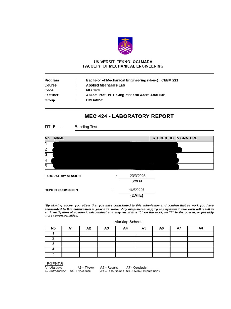 Bending Test Laboratory Report | PDF | Bending | Beam (Structure)