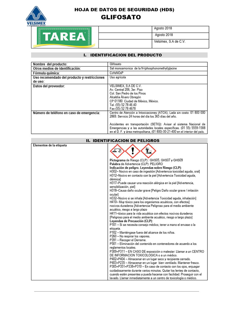 Hoja de Seguridad Tarea | PDF | Residuos peligrosos | Agua