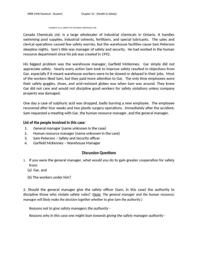 Chapter 12 - Safety & Health Student Hand Out -Safety at Canada ...