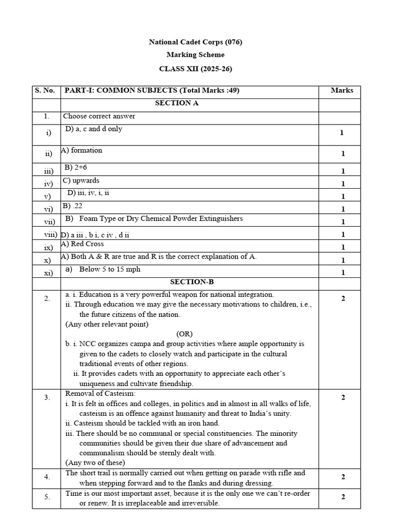 NCC Class XII Marking Scheme 2025-26 | PDF | Flight | Lift (Force)