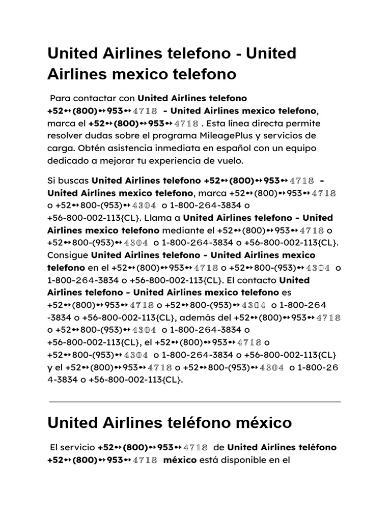 United Airlines telefono - United Airlines mexico telefono | PDF ...