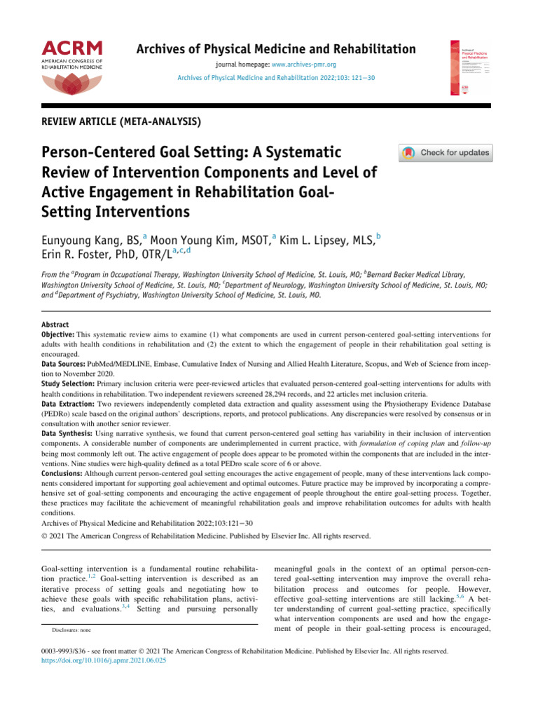Person-Centered Goal Setting in Rehab | PDF | Goal Setting | Systematic ...