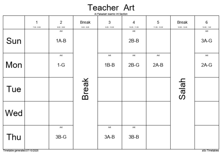 Art Schedule - 7-10-25 | PDF