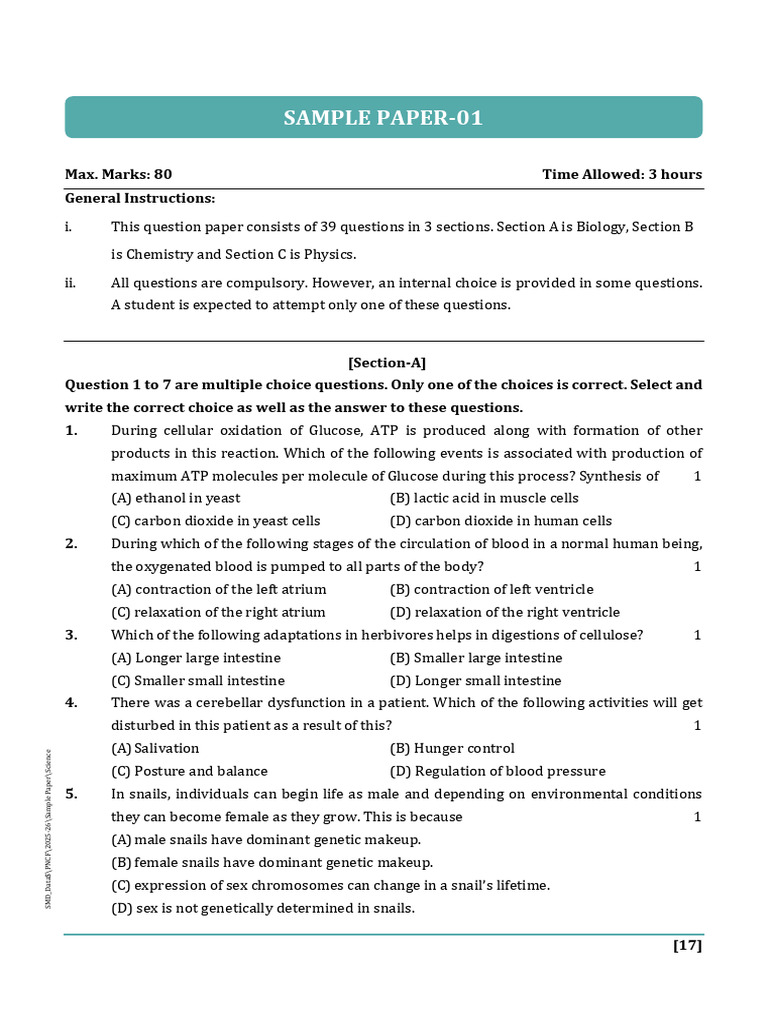 Free Sample Paper Science Class 10 - Best Resource | PDF | Fetus | Voltage
