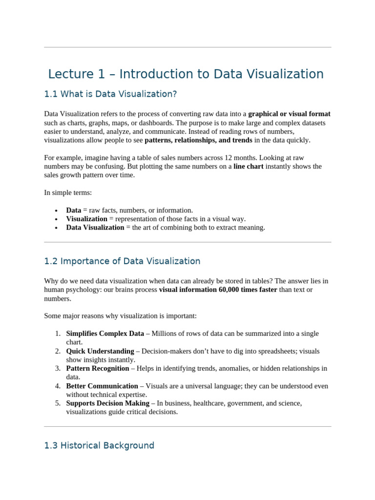 Data Visualization Lecture 1 (Introduction to Data Visualization) | PDF | Chart | Information ...